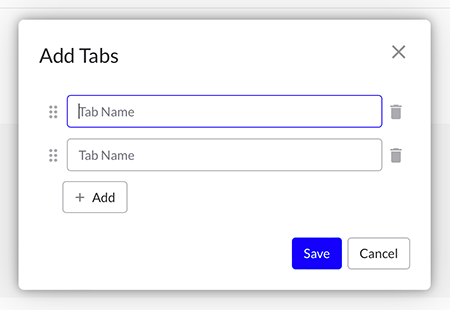 Dashboard Tabs Dialog